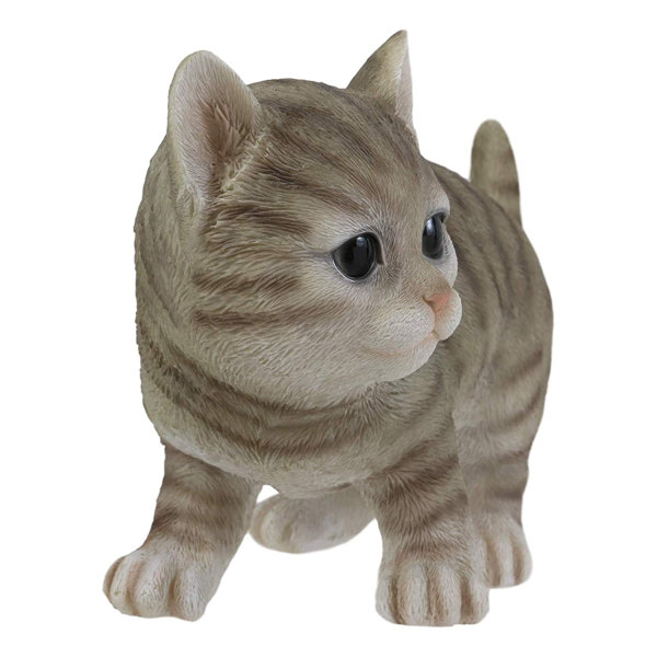Charlton Home® Nathaly Lifelike Crouching Grey Striped Tabby Cat ...