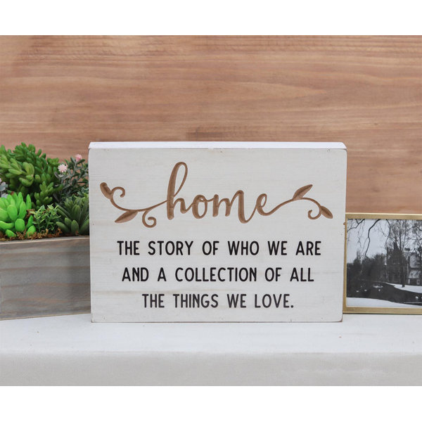 Gracie Oaks Carved Wood Home Box Sign Tabletop Decor | Wayfair